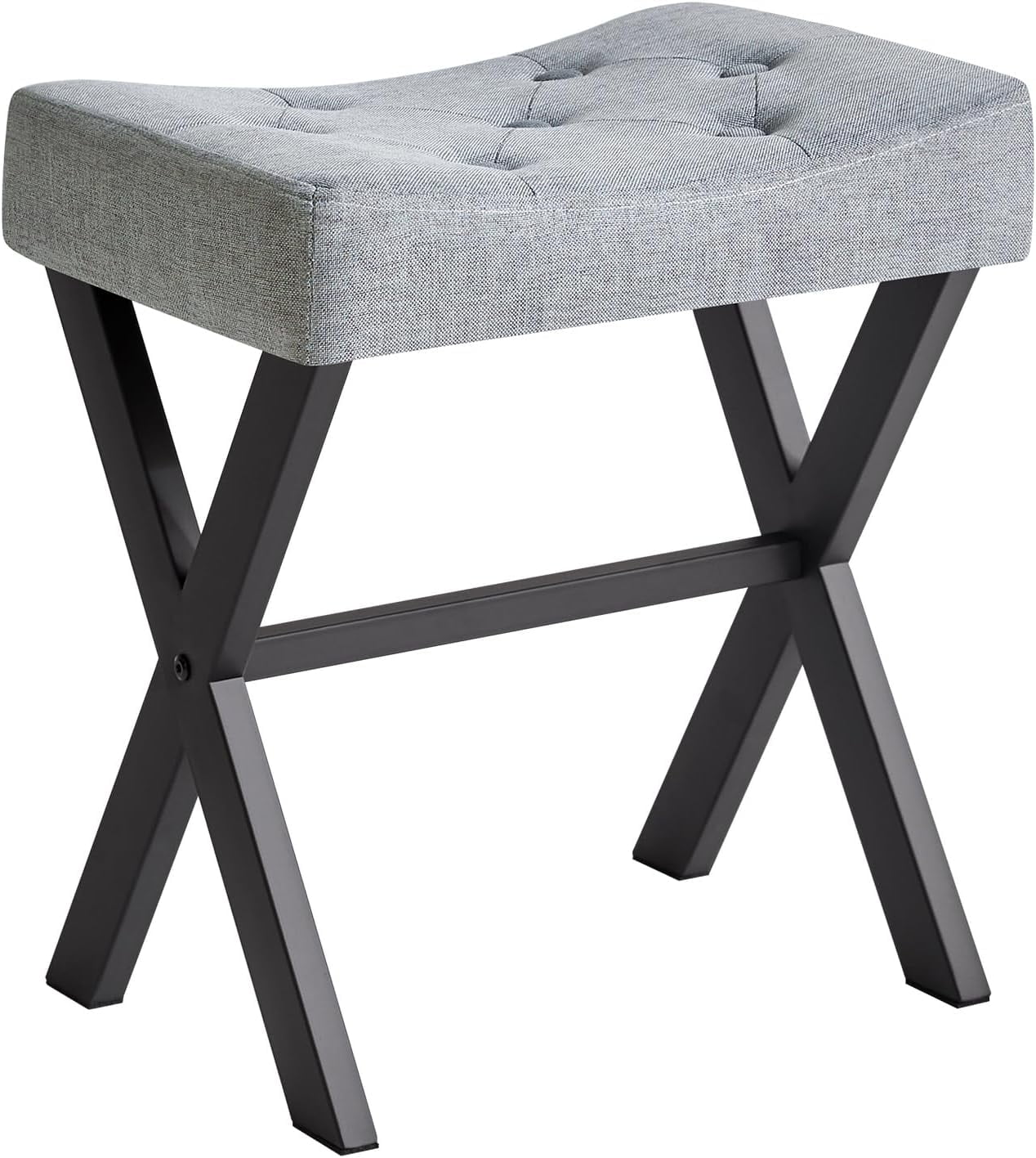 U-Shaped Linen Vanity Stool, Square Makeup Chair with X-Leg, Ottoman ...