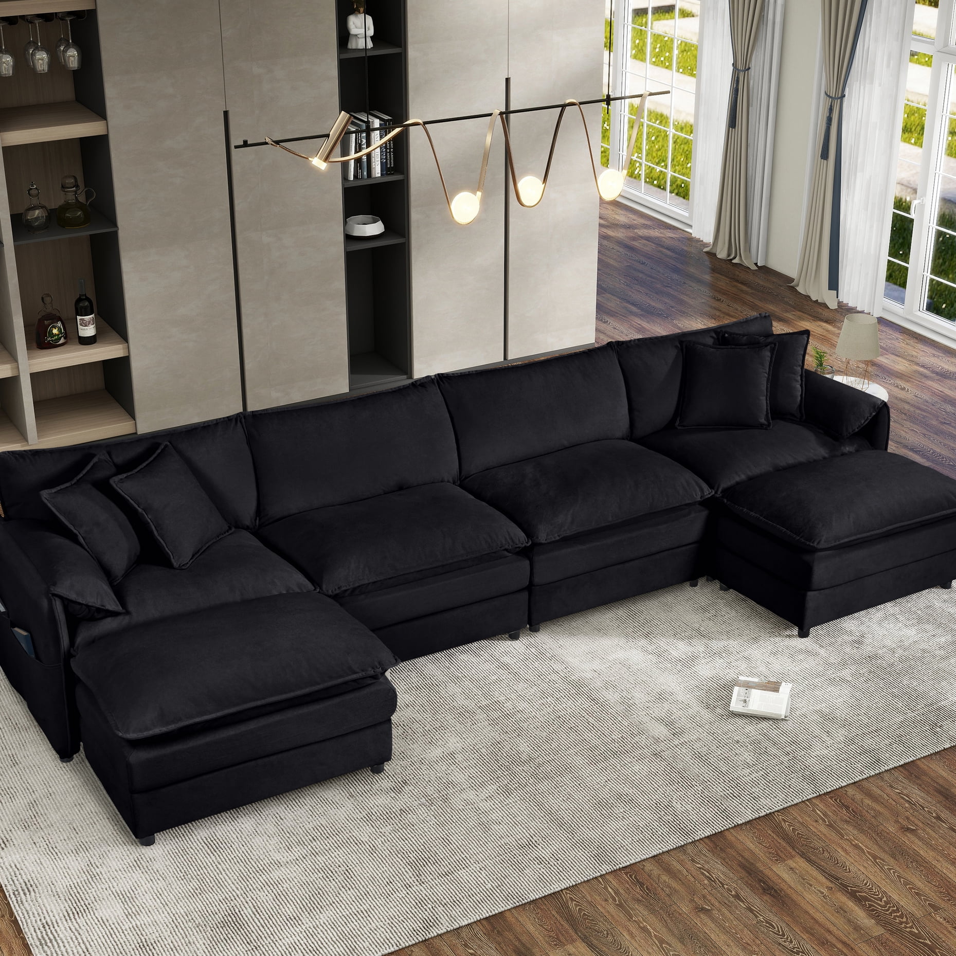 U Shaped Living Room Couch , 6 Comfy With Extra Deep Seat, Chenille ...