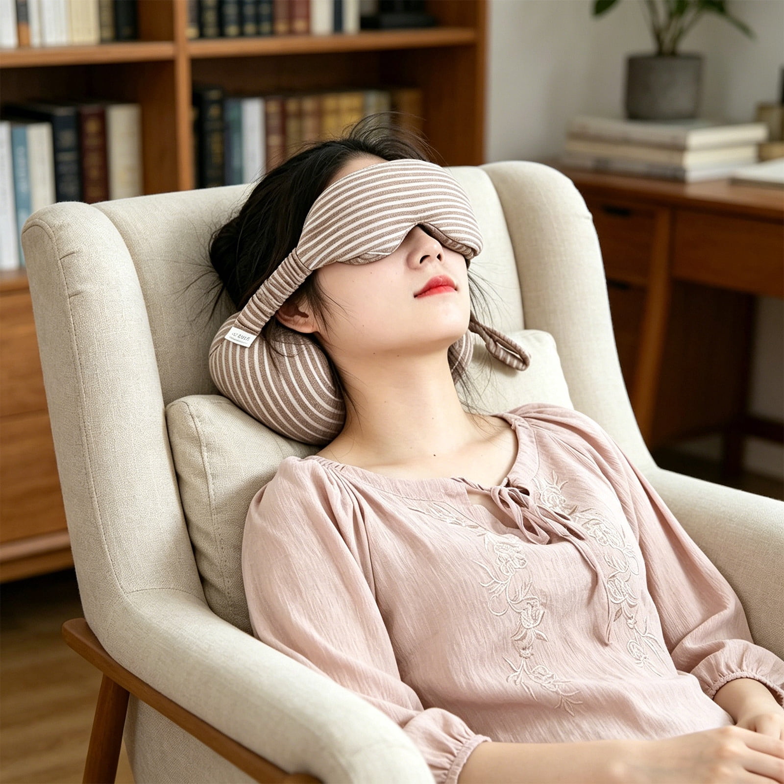U-Shaped Memory Foam Travel Neck Pillow with Eye Mask, Portable Shade ...