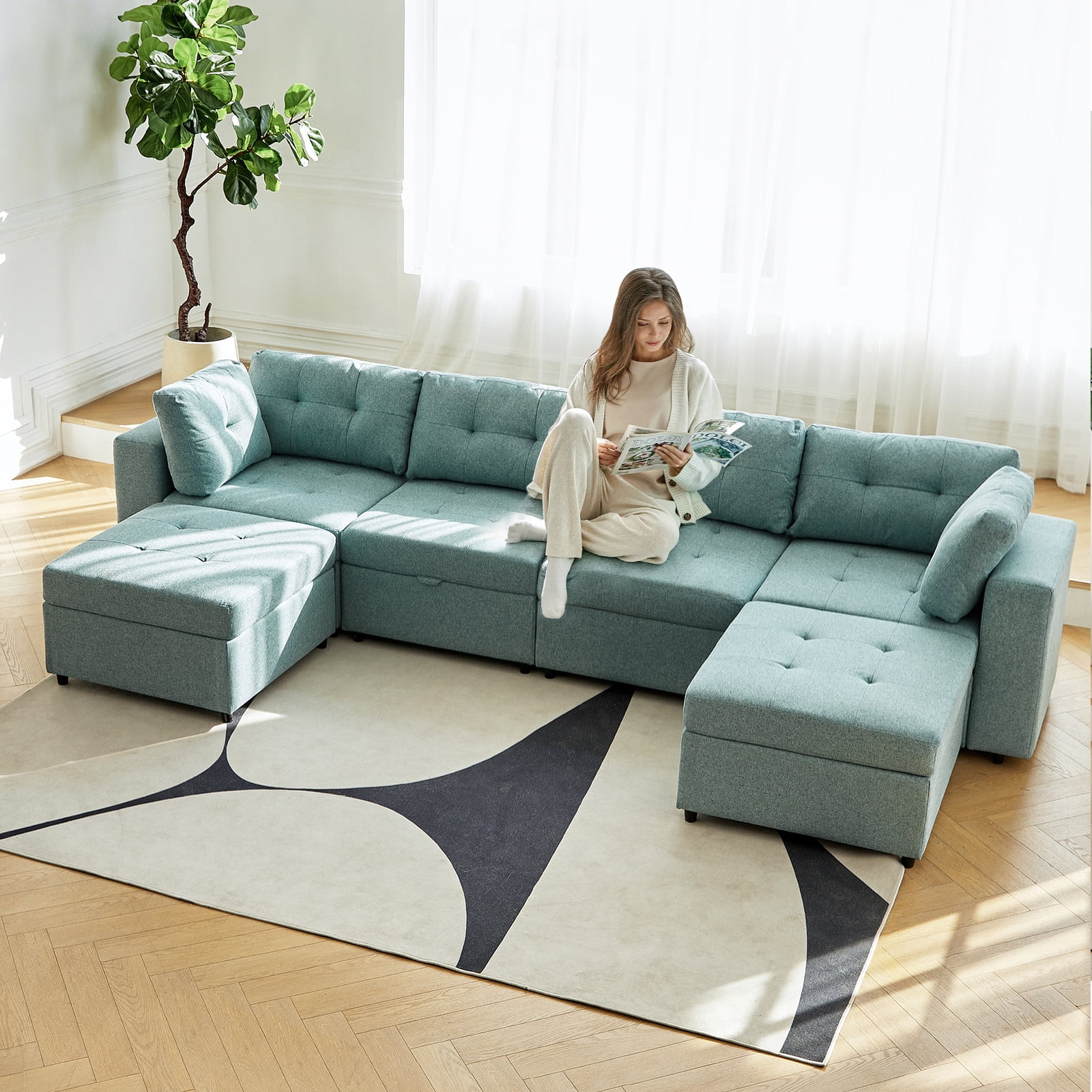 U Shaped Modular Couches Sectional Sofas with Storage 2 Ottomans Wide ...