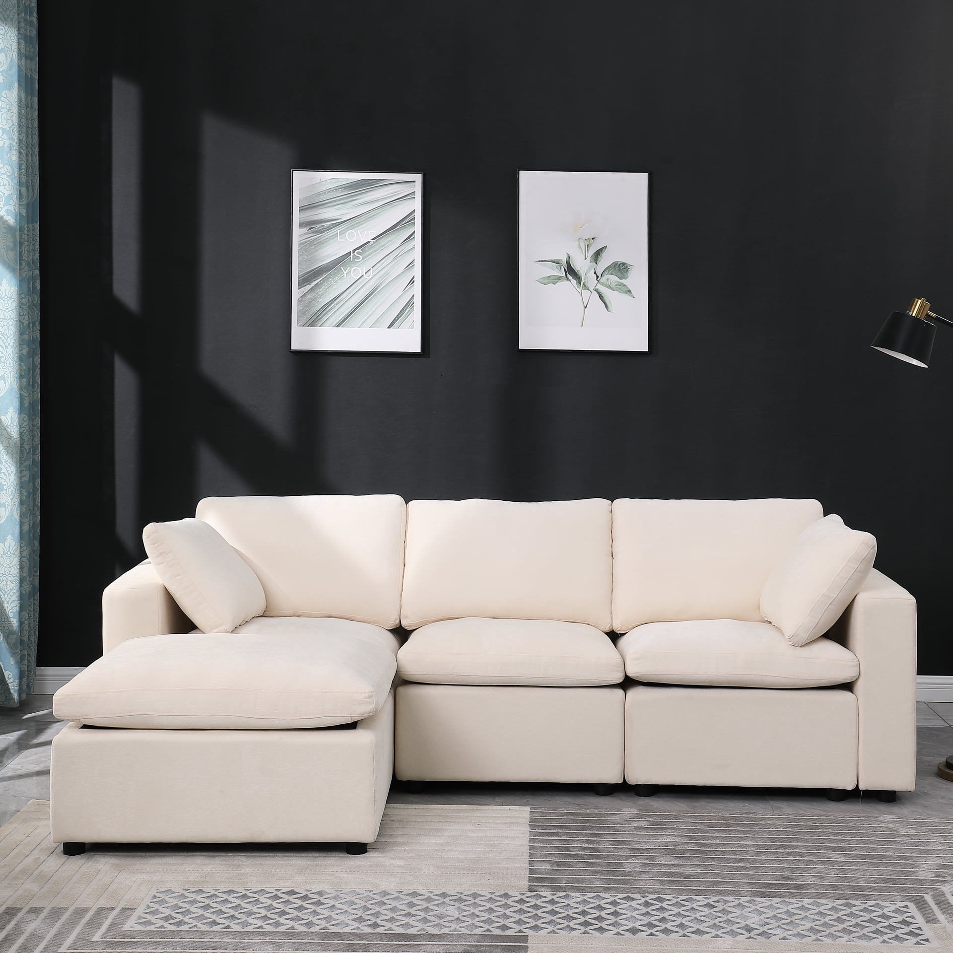 U Shaped Modular Sectional Couch, With Movable Table , Beige Versatile ...