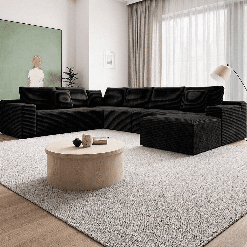 U-Shaped Modular Sectional Sofa with Ottomans, 4-Piece Plush Corduroy ...