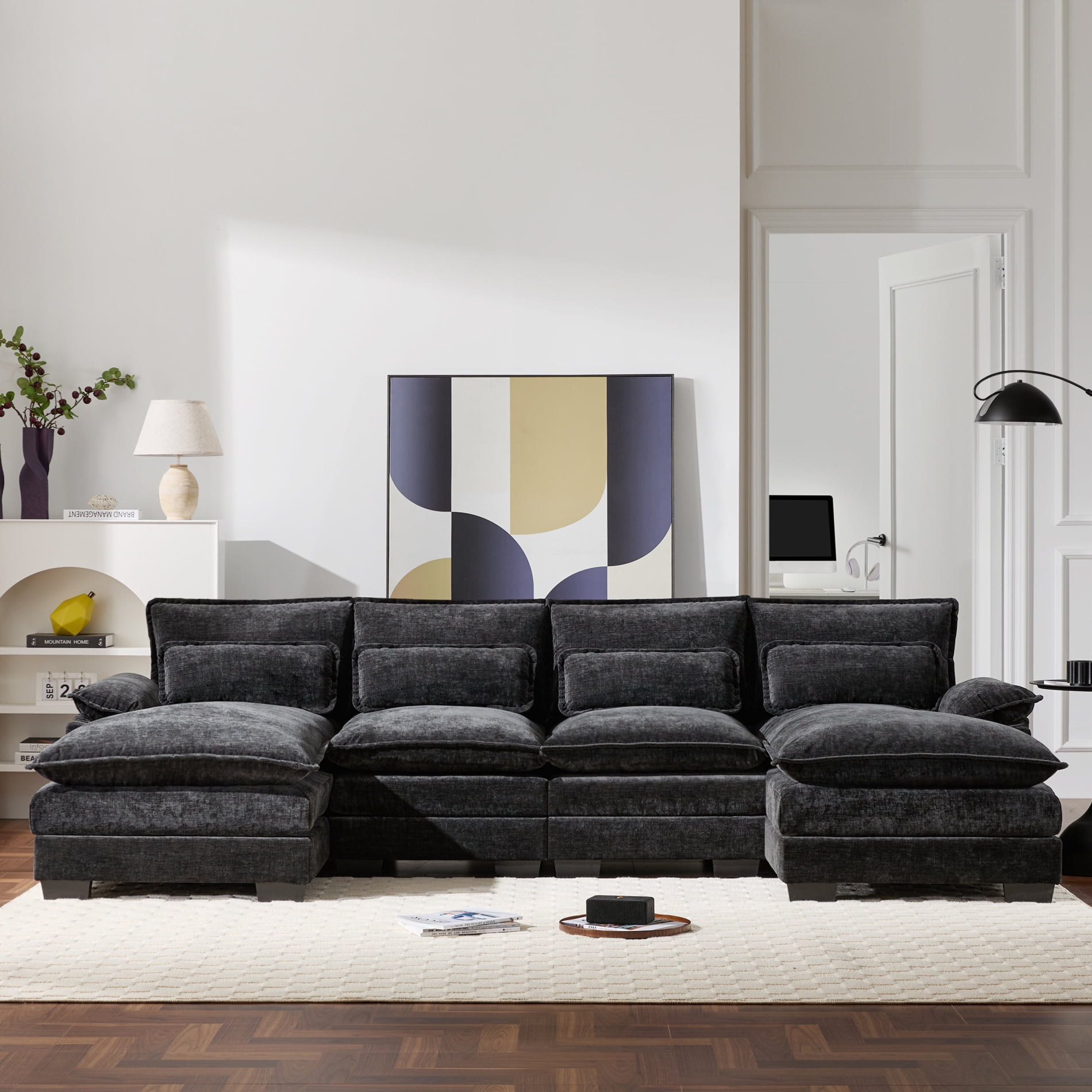 U-Shaped Modular Sectional Sofa with Chaise Lounge & Double Layer ...