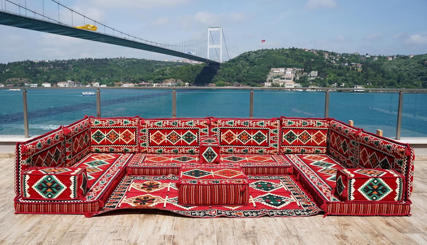 U Shaped Modular Sofa, Red Arabic Floor Seating, Turkish Sofa, Diwan ...