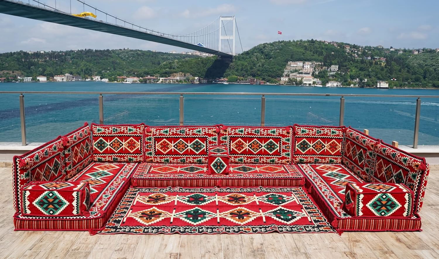 U Shaped Modular Sofa, Red Arabic Floor Seating, Turkish Sofa, Diwan ...