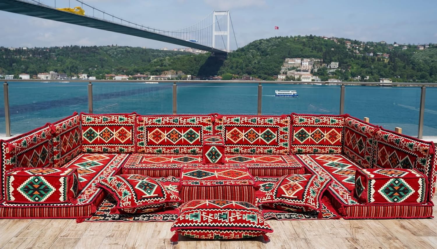 U Shaped Modular Sofa, Red Arabic Floor Seating, Turkish Sofa, Diwan ...