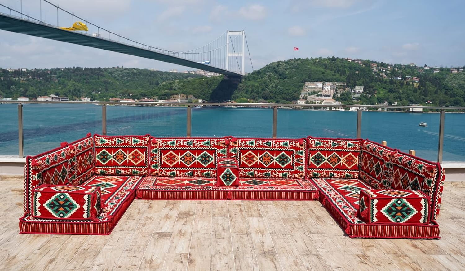 U Shaped Modular Sofa, Red Arabic Floor Seating, Turkish Sofa, Diwan ...
