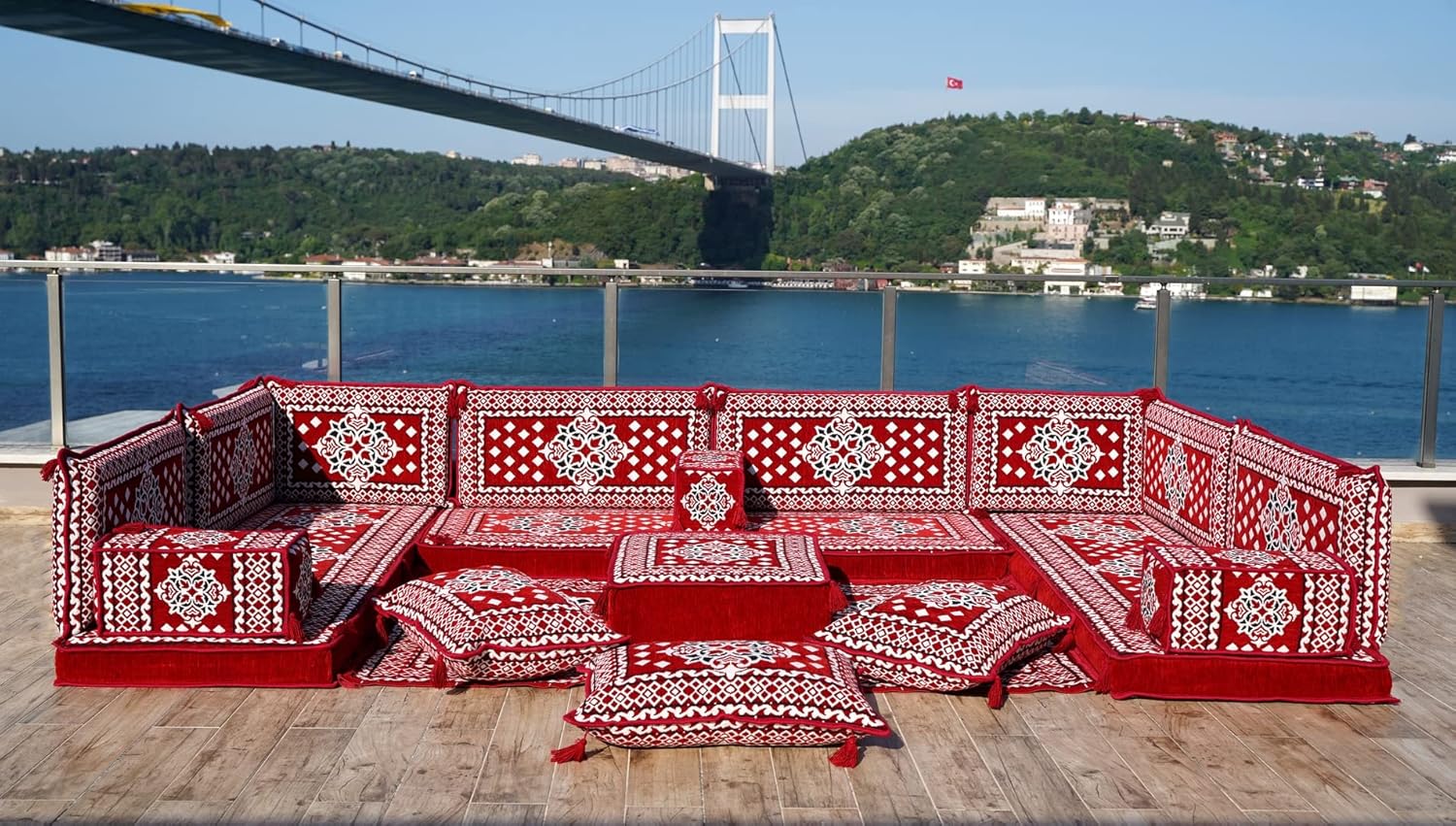 U Shaped Modular Sofa, Red Convertible Sofa, Arabic Majlis Seating ...