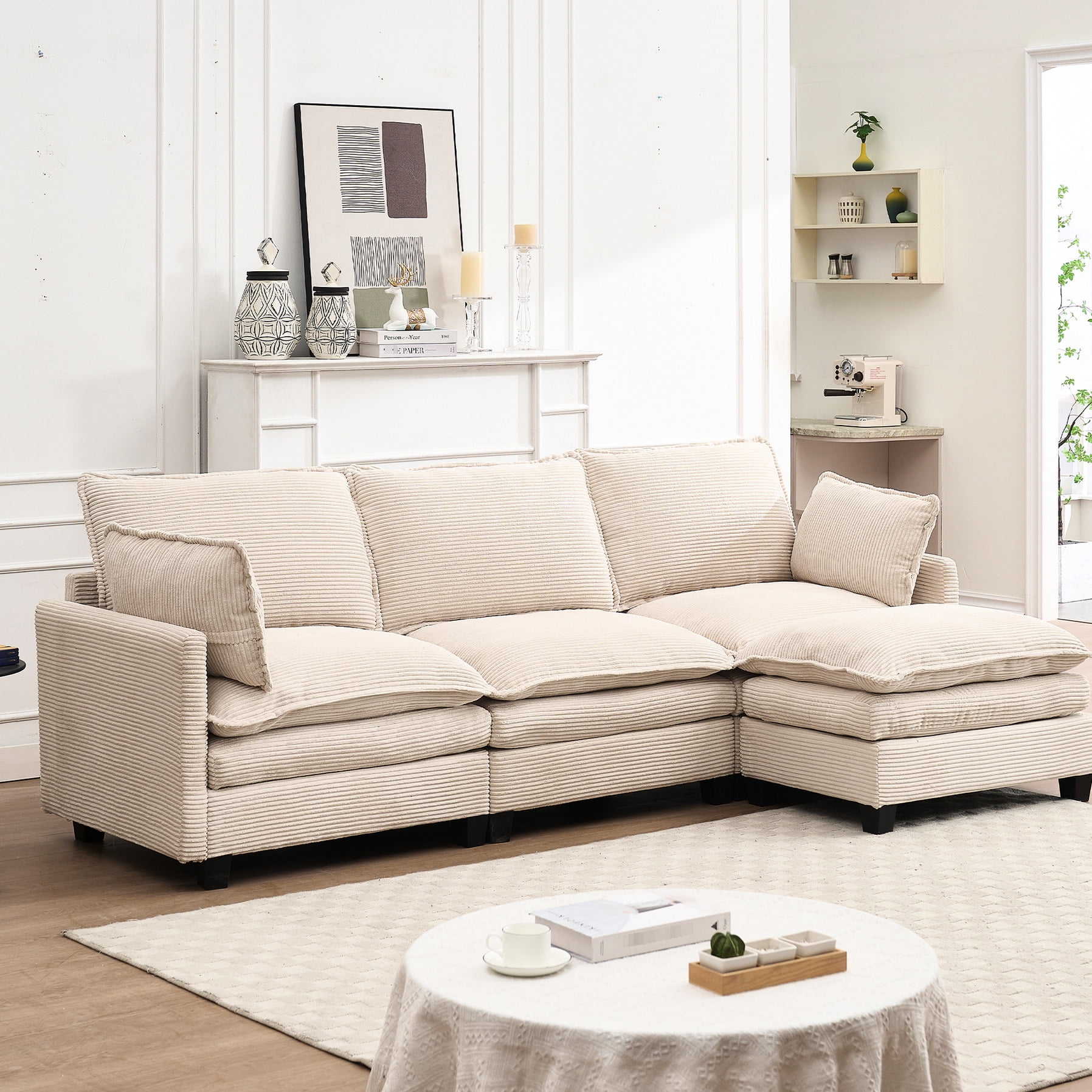 U-Shaped Modular Sofa with Double Cushions and Lumbar Support for ...