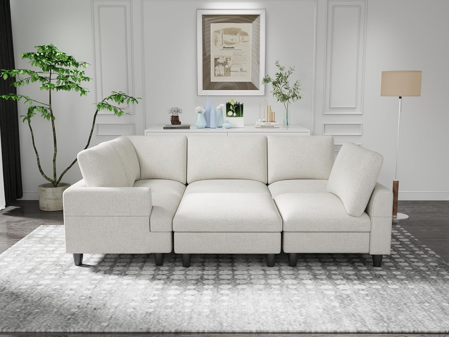 U-Shaped Oversized Modular Sectional Sofa Couch with Movable Ottoman ...