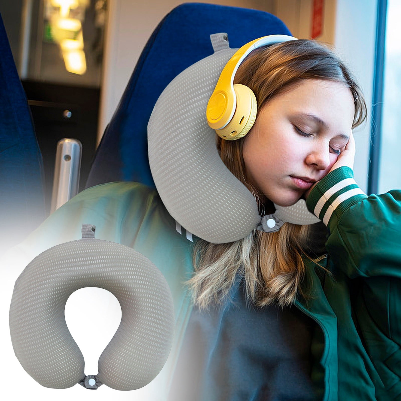 U Shaped Pillow For Neck, 100% Pure Memory Foam U Shaped Neck Pillow ...