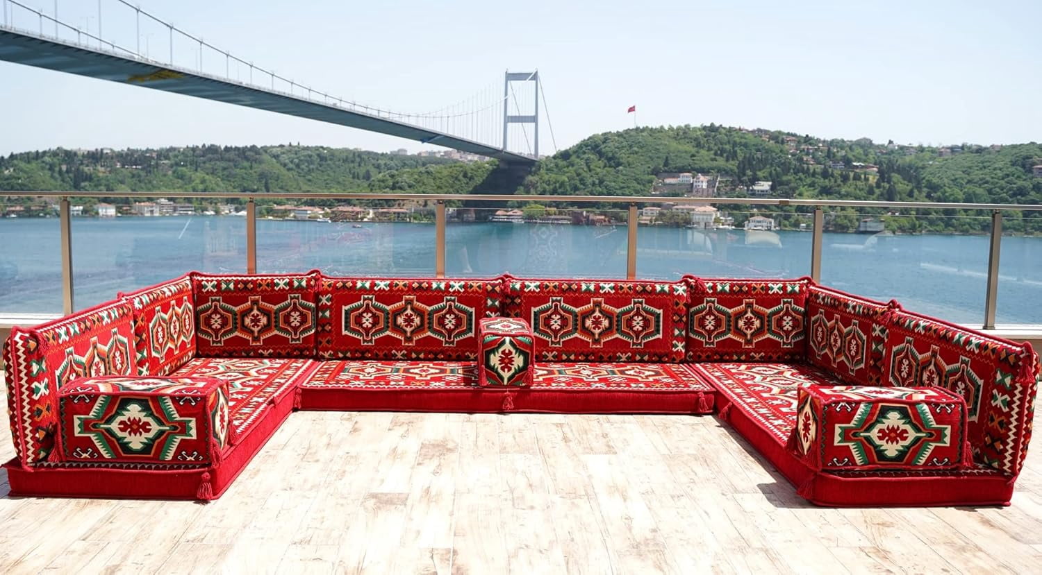 U Shaped Red Floor Couch, Arabic Majlis Floor Cushions, Turkish Sofa ...