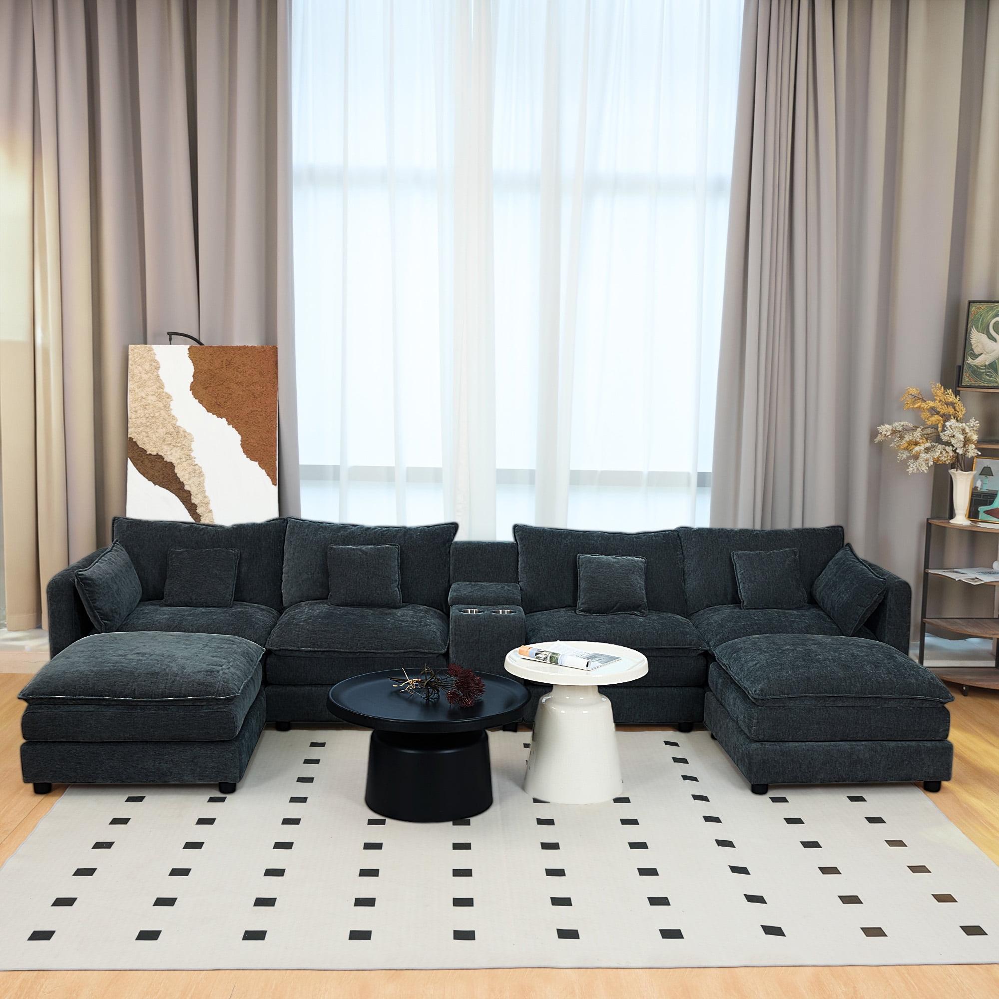 U Shaped Sectional Cloud Couch for Living Room,144" Comfy Fluffy ...