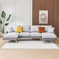 U-Shaped Sectional Sofa, 108.5" Modern Large Linen+Leathaire Fabric ...