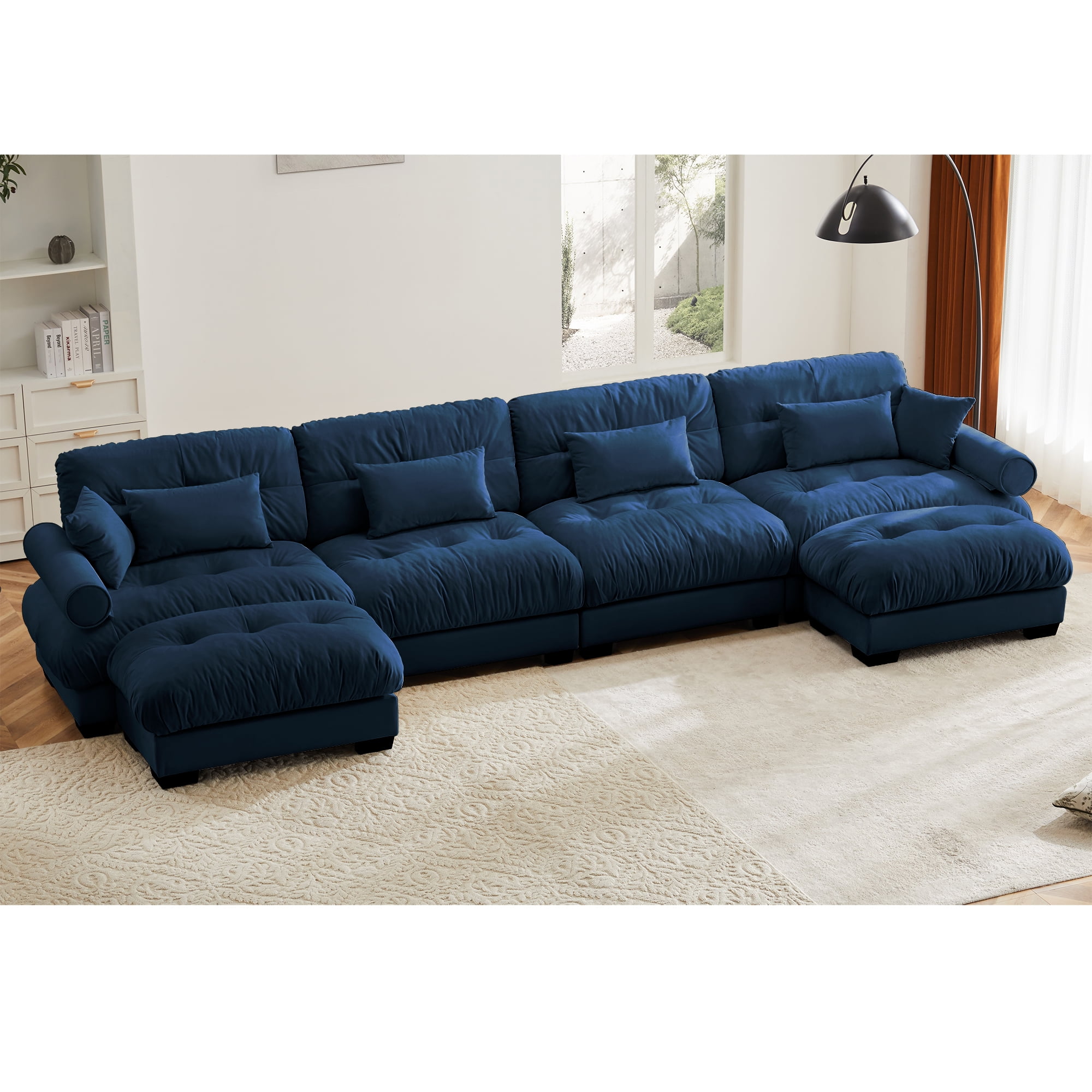 U Shaped Sectional Sofa Cloud Couch with Movable Ottomans,Convertible ...