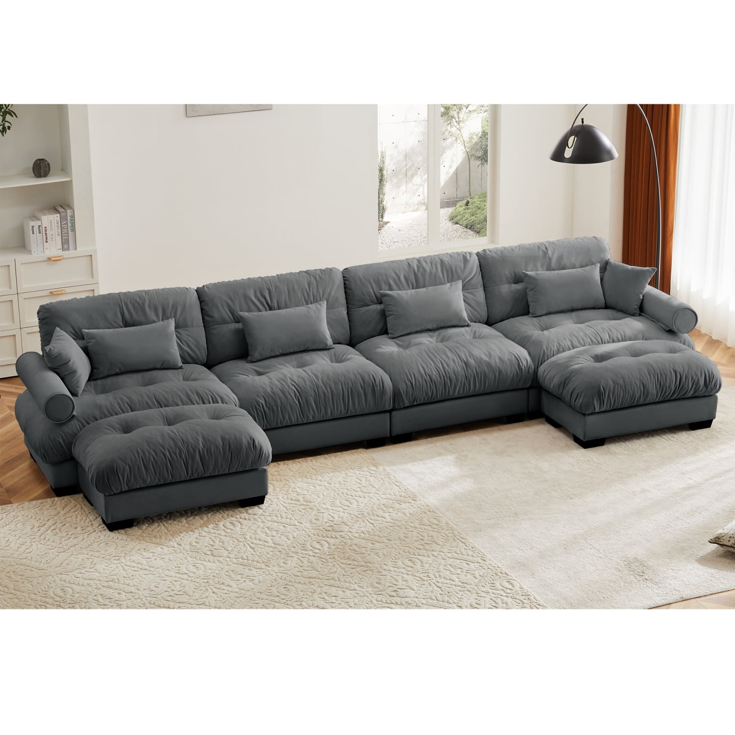 U Shaped Sectional Sofa Cloud Couch with Movable Ottomans,Convertible ...
