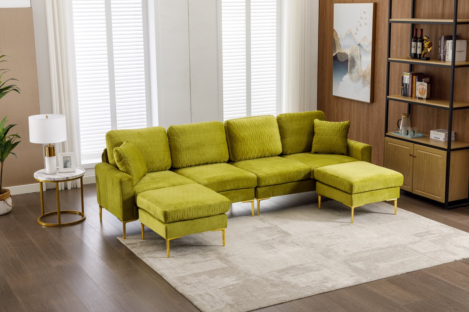 Modern U-Shaped Sectional Sofa with Movable Ottoman, Velvet Set for ...