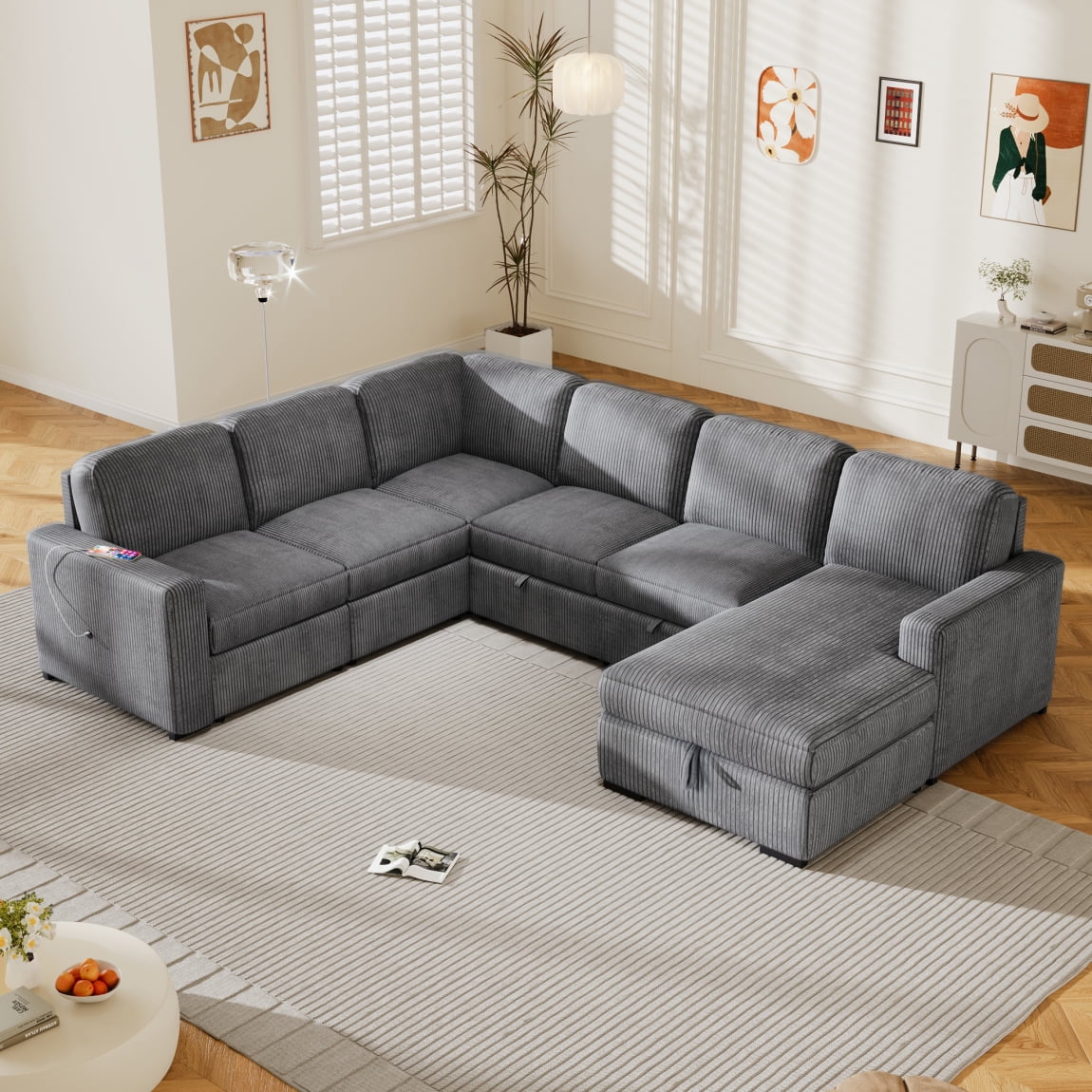 U-Shaped Sectional Sofa Couch, 115" Modern 6 Seat Sofa with Chaises ...