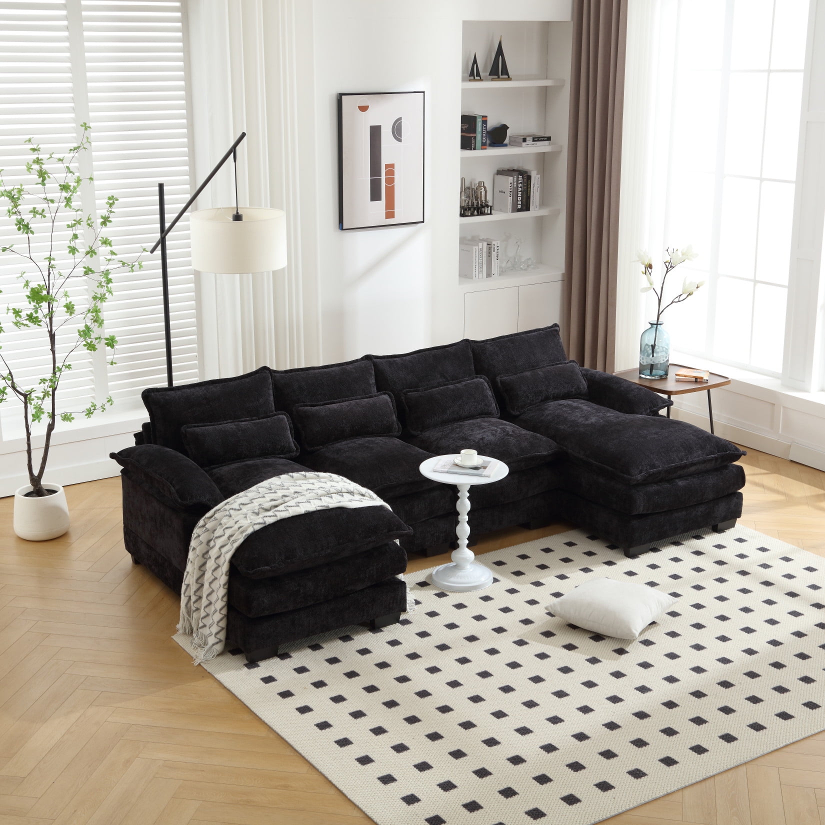 U-Shaped Sectional Sofa with Double Layer Cushions, 110" Chenille ...