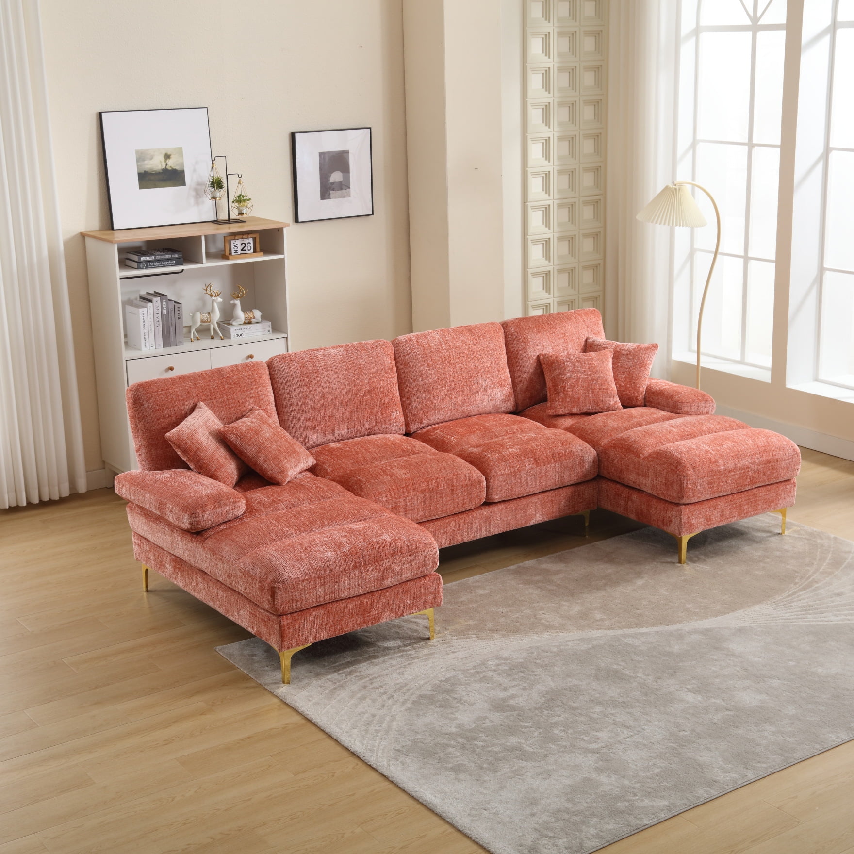 U-Shaped Sectional Sofa, Modern Chenille 4 Seater Overstuffed ...