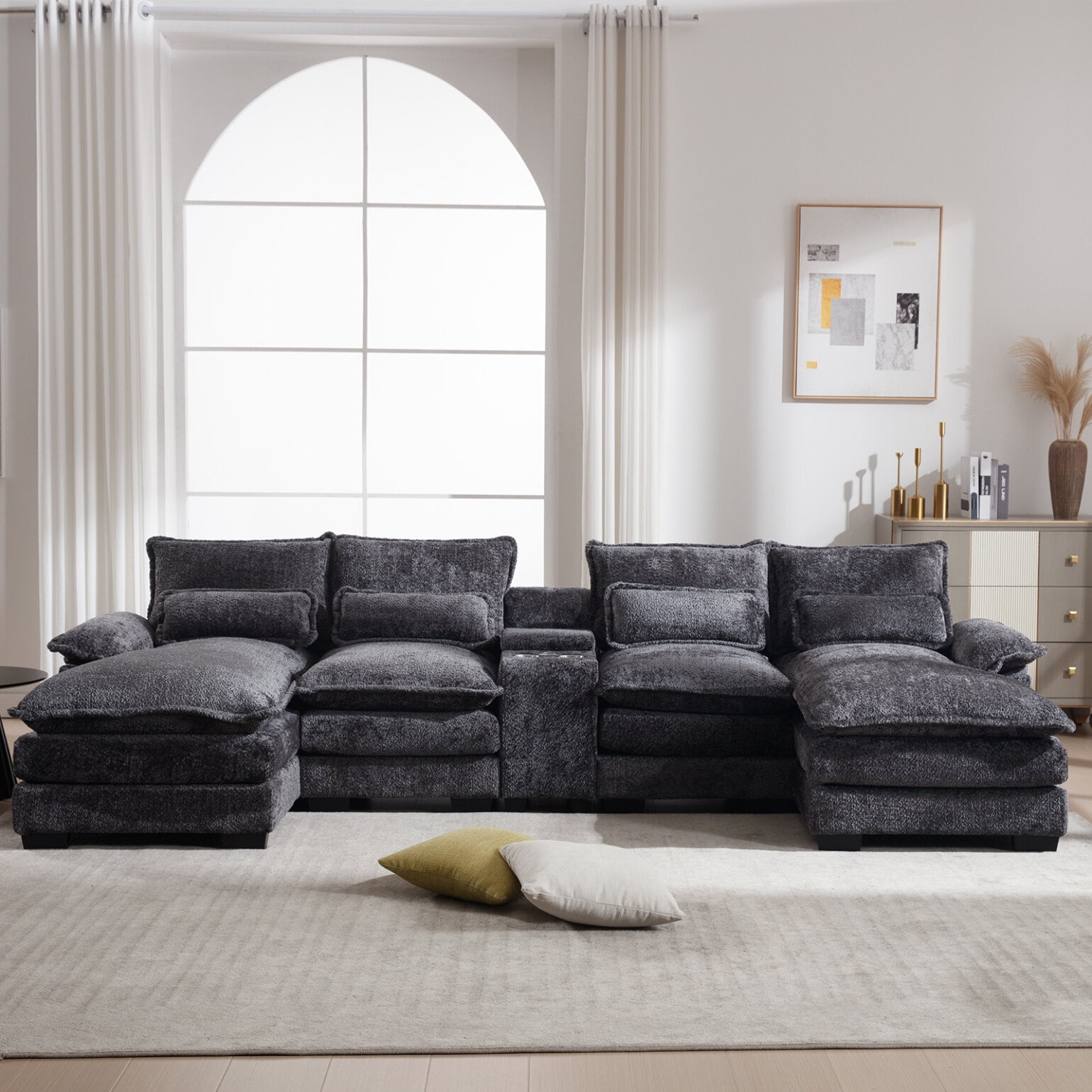 U-Shaped Sectional Sofa, Modular Sectional Sofa a Storage Console, Cup ...