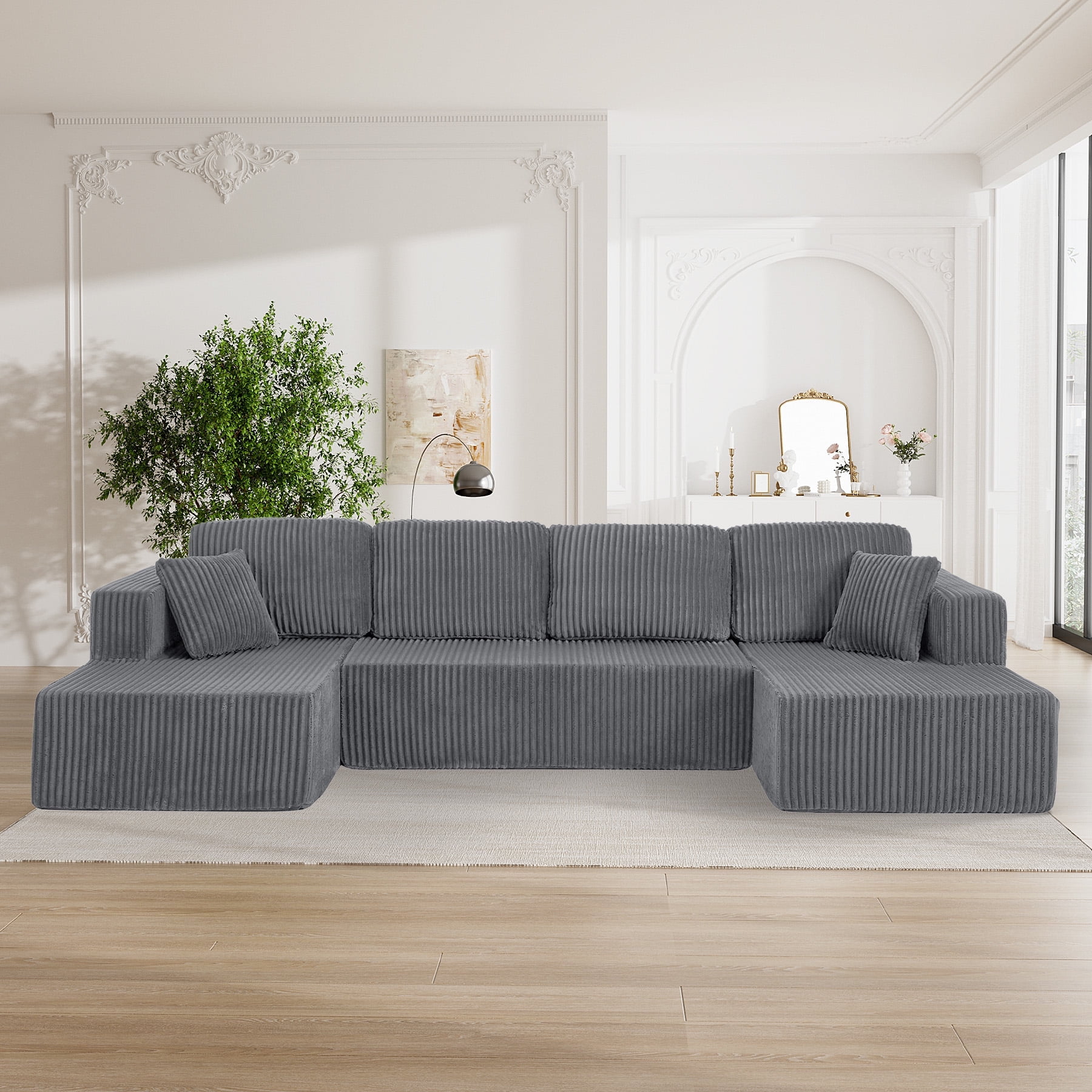 U Shaped Sectional Sofa Set,133" Indoor Furniture Convertible Modular Corduroy Sectional Sofa ...