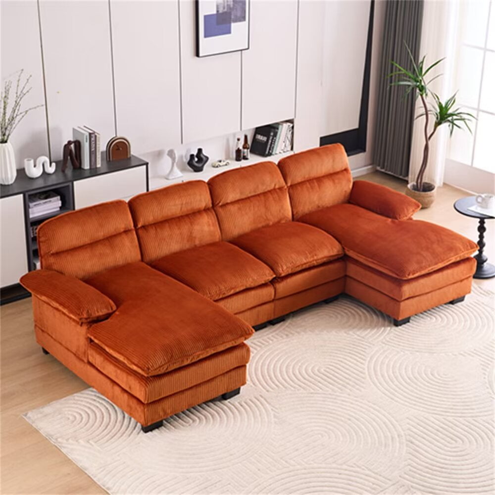 U-Shaped Sectional Sofa Set, Oversized Deep Seat 6 Seater Corner Sleeper Sofa & Couch with ...
