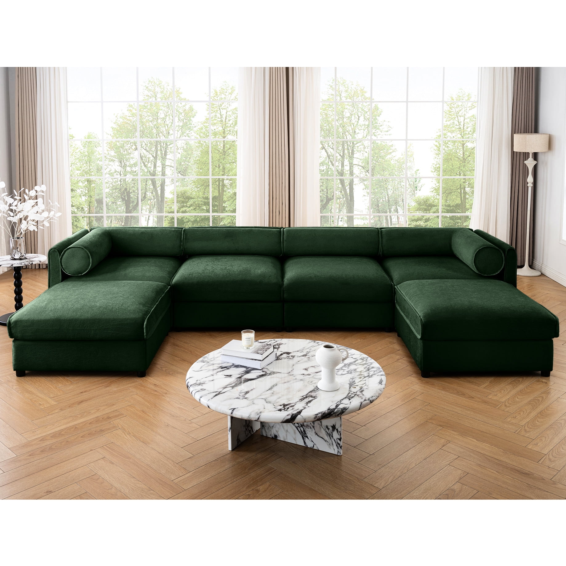 U Shaped Sectional With Storage For Living Room, - Chenille, Deep Seat ...
