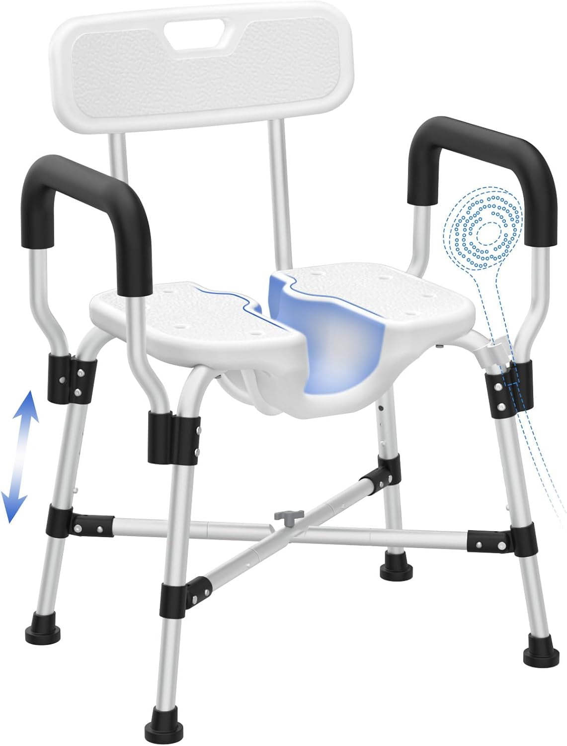 U-Shaped Shower Chair with Padded Armrests & Back, 500lbs Reinforced ...