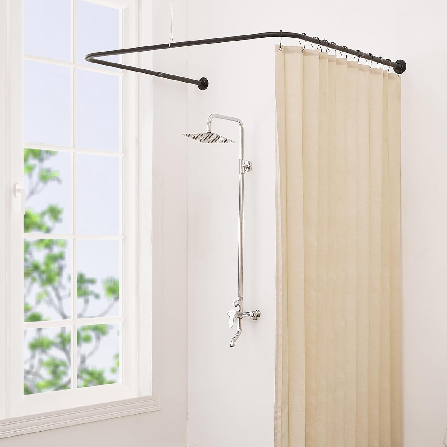 U Shaped Shower Curtain Rod, [Both Sides: 23.6"-52", Middle: 30"-46 ...