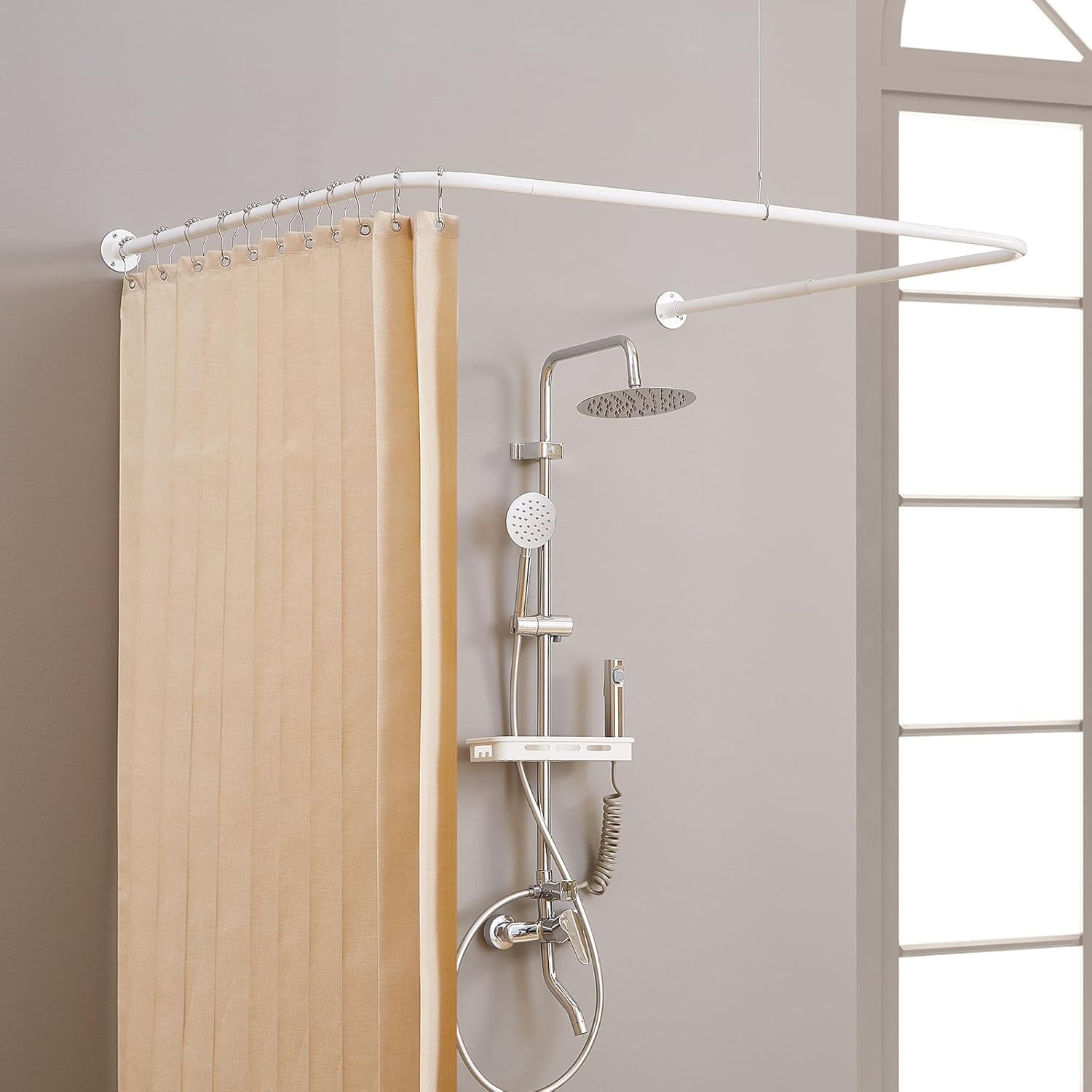 U Shaped Shower Curtain Rod, [Both Sides: 23.6"-52", Middle: 31"-46.7 ...