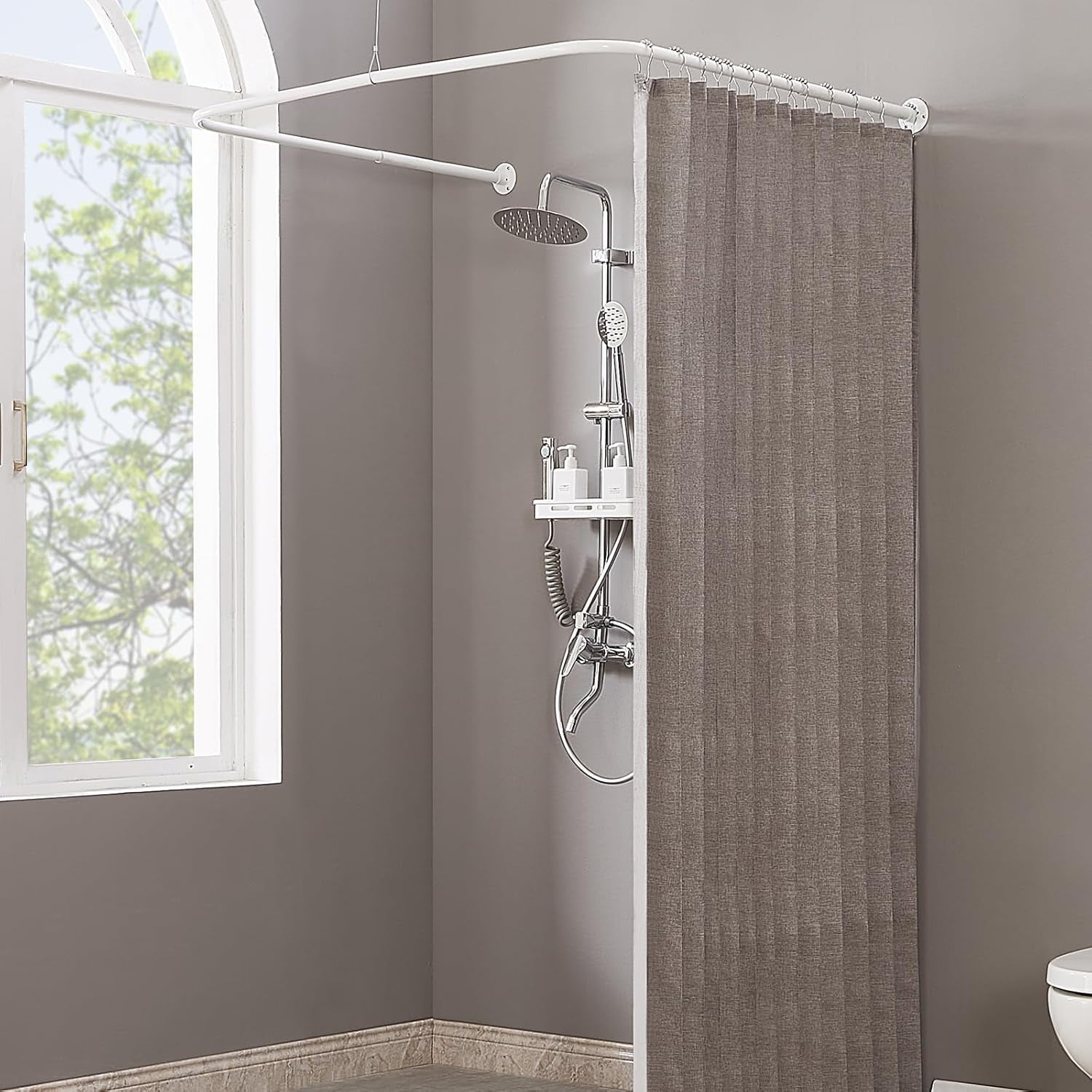 U Shaped Shower Curtain Rod Coffee, [Both Sides: 23.6"-52", Middle: 30 ...