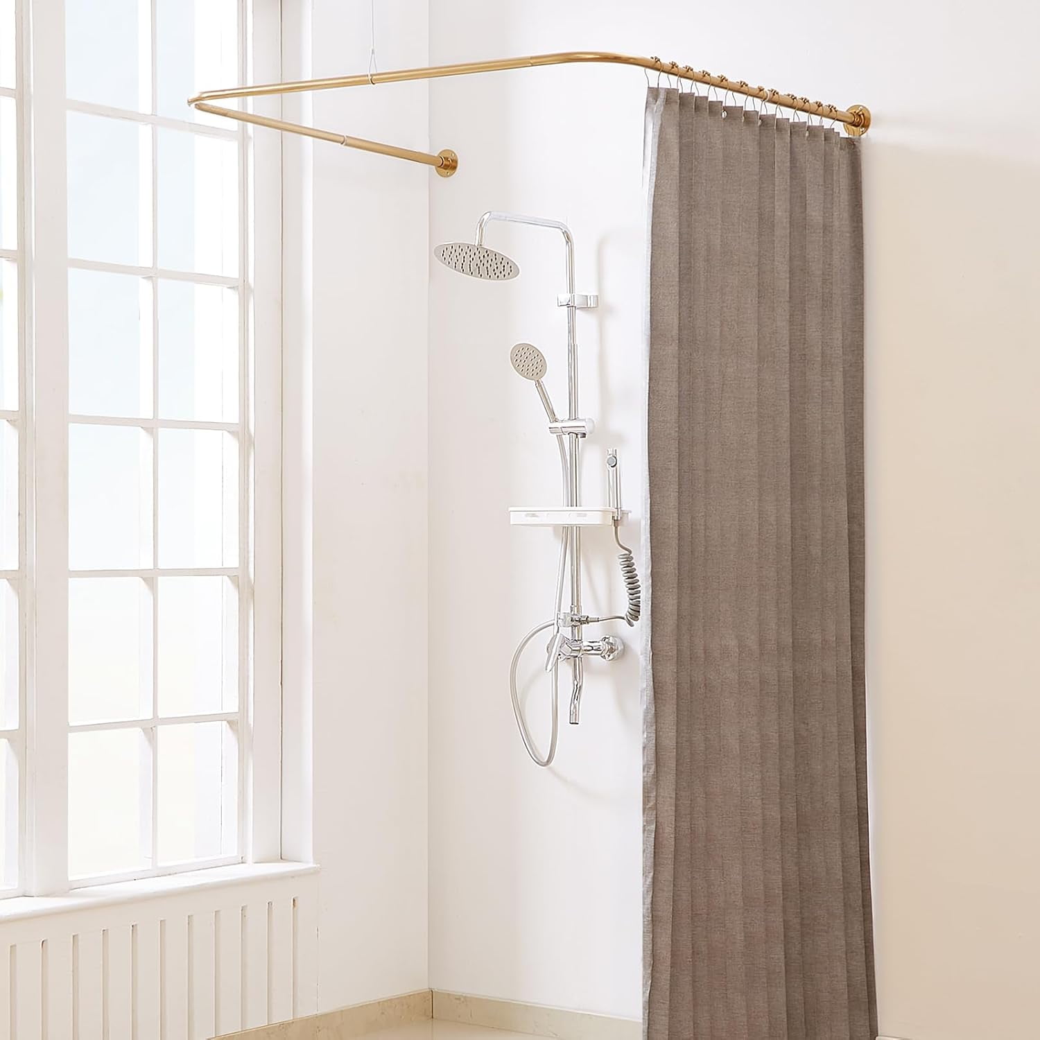 U Shaped Shower Curtain Rod Gold, [Both Sides: 23.6"-52", Middle: 30 ...