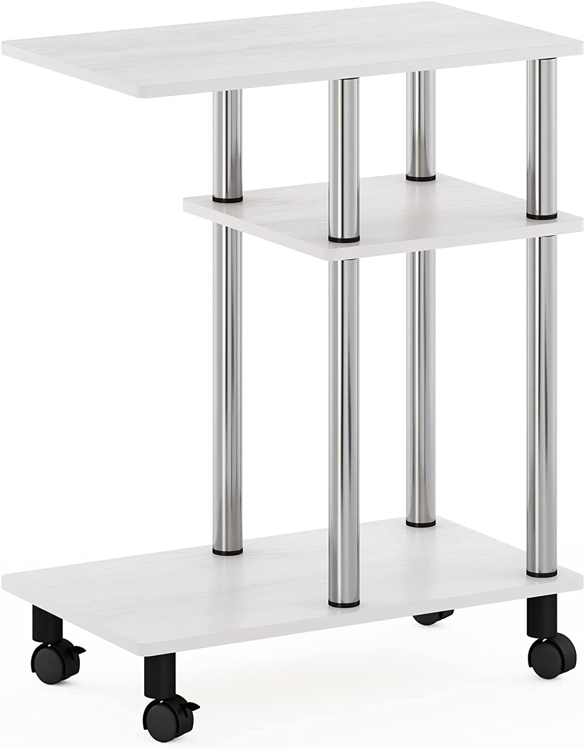 U-Shaped Side Table with Casters, White Oak/Stainless Steel - Walmart.com