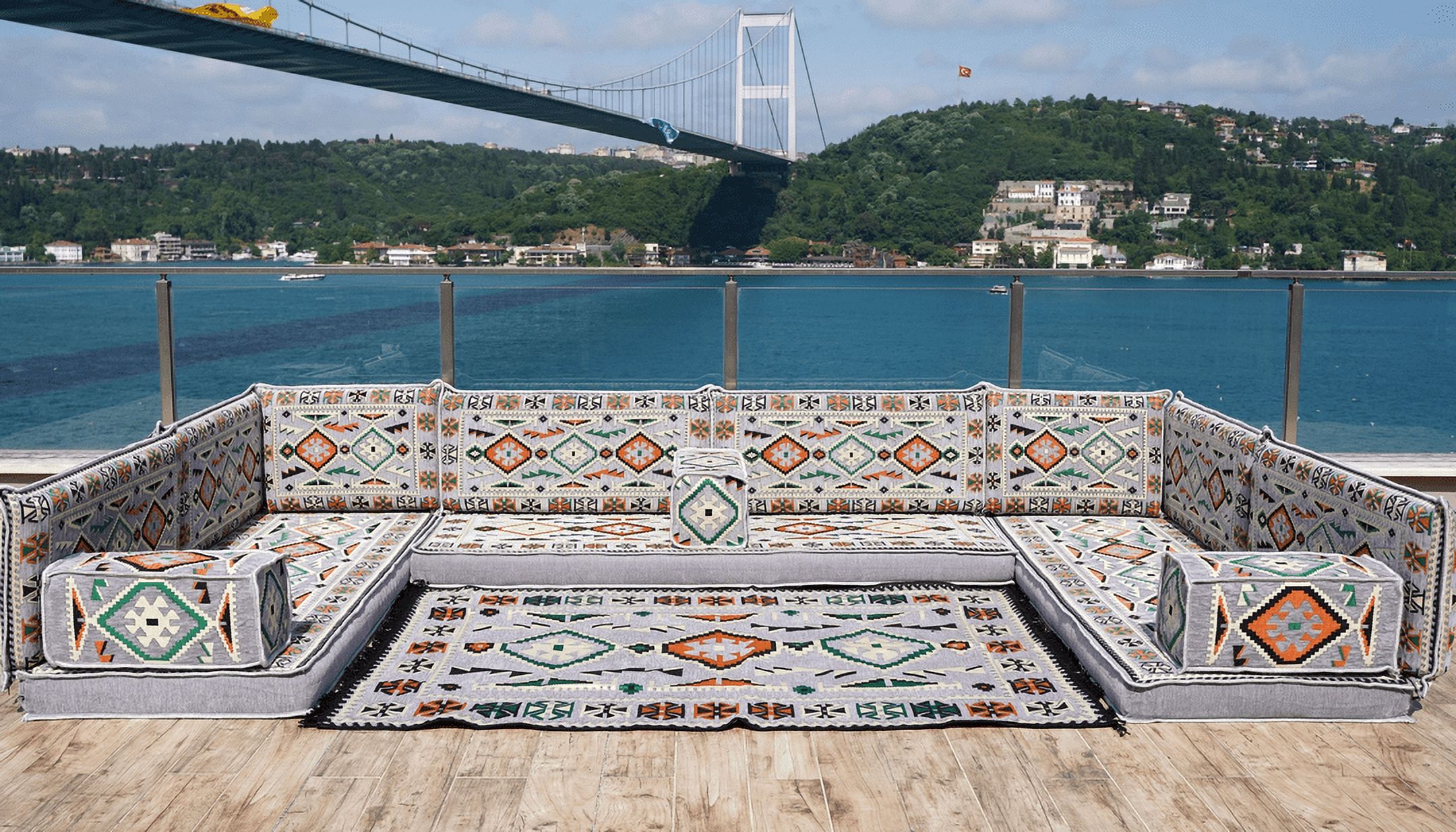 U Shaped Sofa, Gray Arabic Sofa, Turkish Sofa Set with Floor Cushions ...