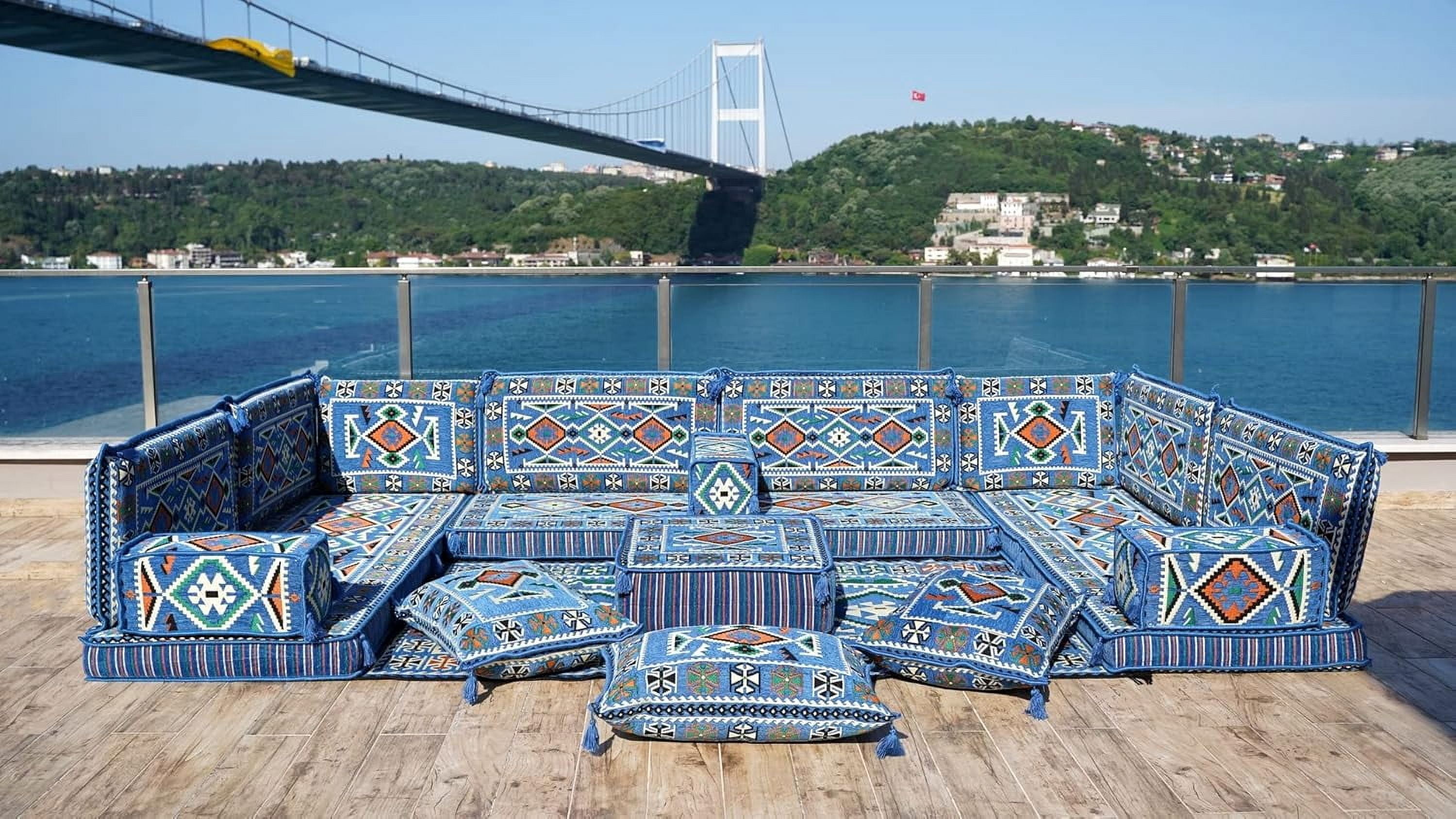 U Shaped Sofa, Light Blue Floor Pillows, Foldable Sofa Bed, Turkish ...