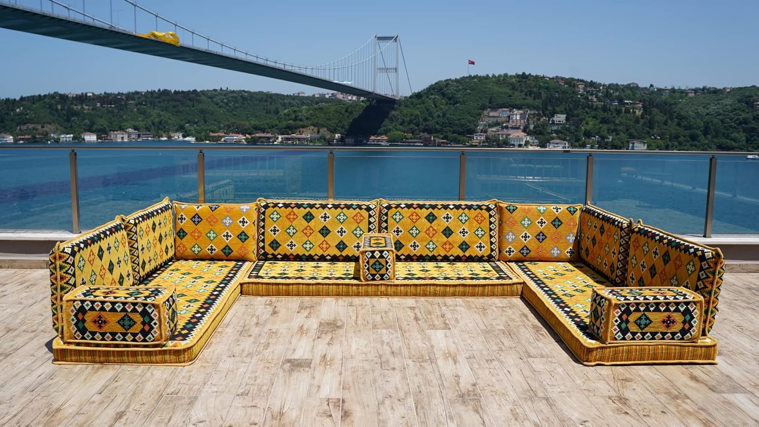 U Shaped Sofa Set, Yellow Modular Sectional Couch for Living Room ...