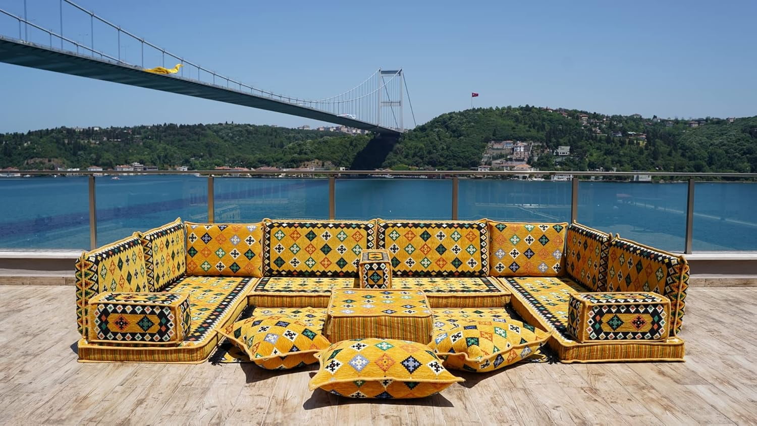 U Shaped Sofa Set, Yellow Modular Sectional Couch for Living Room ...