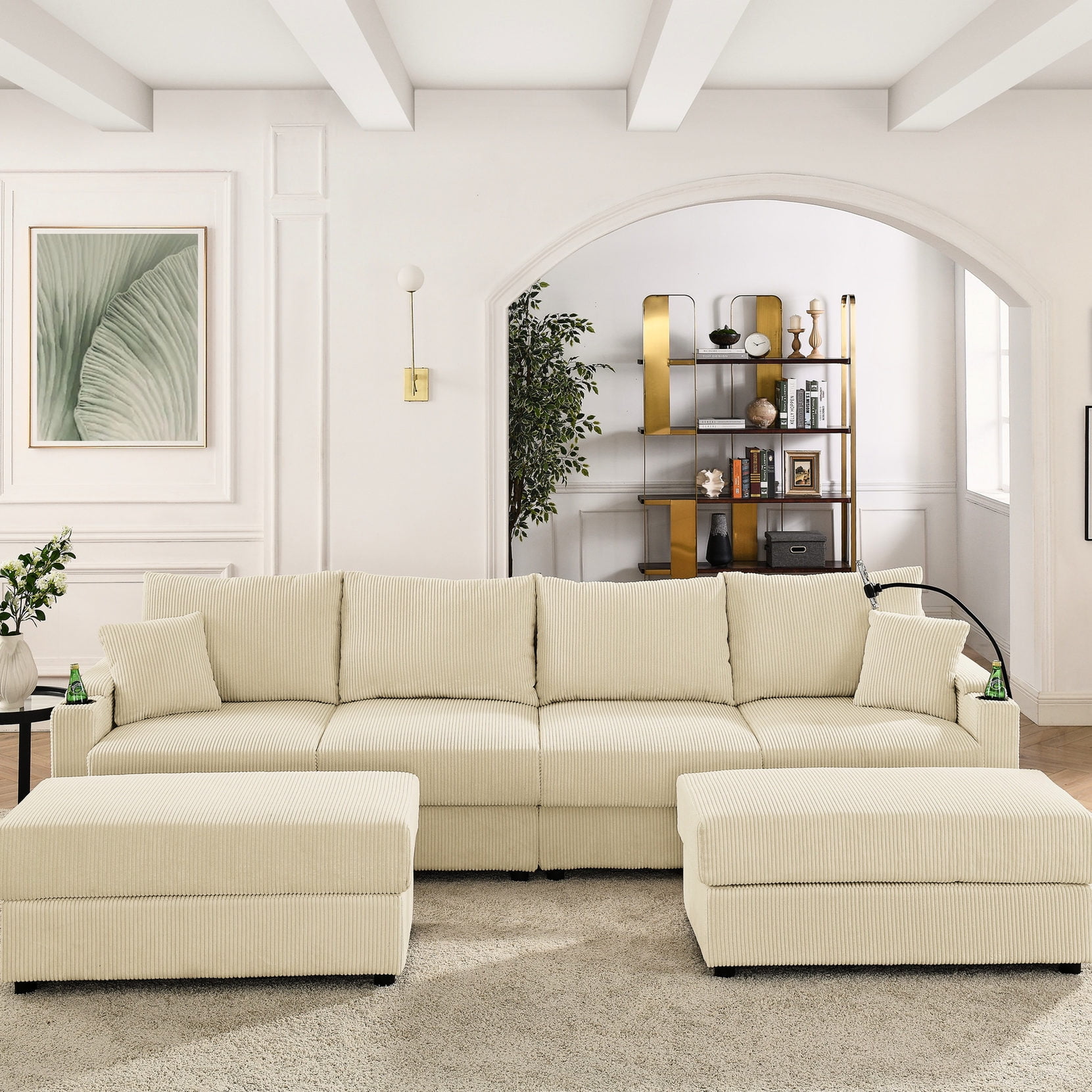 U-Shaped Sofa with Phone Holder & Storage / Medium-Soft Seats for a ...