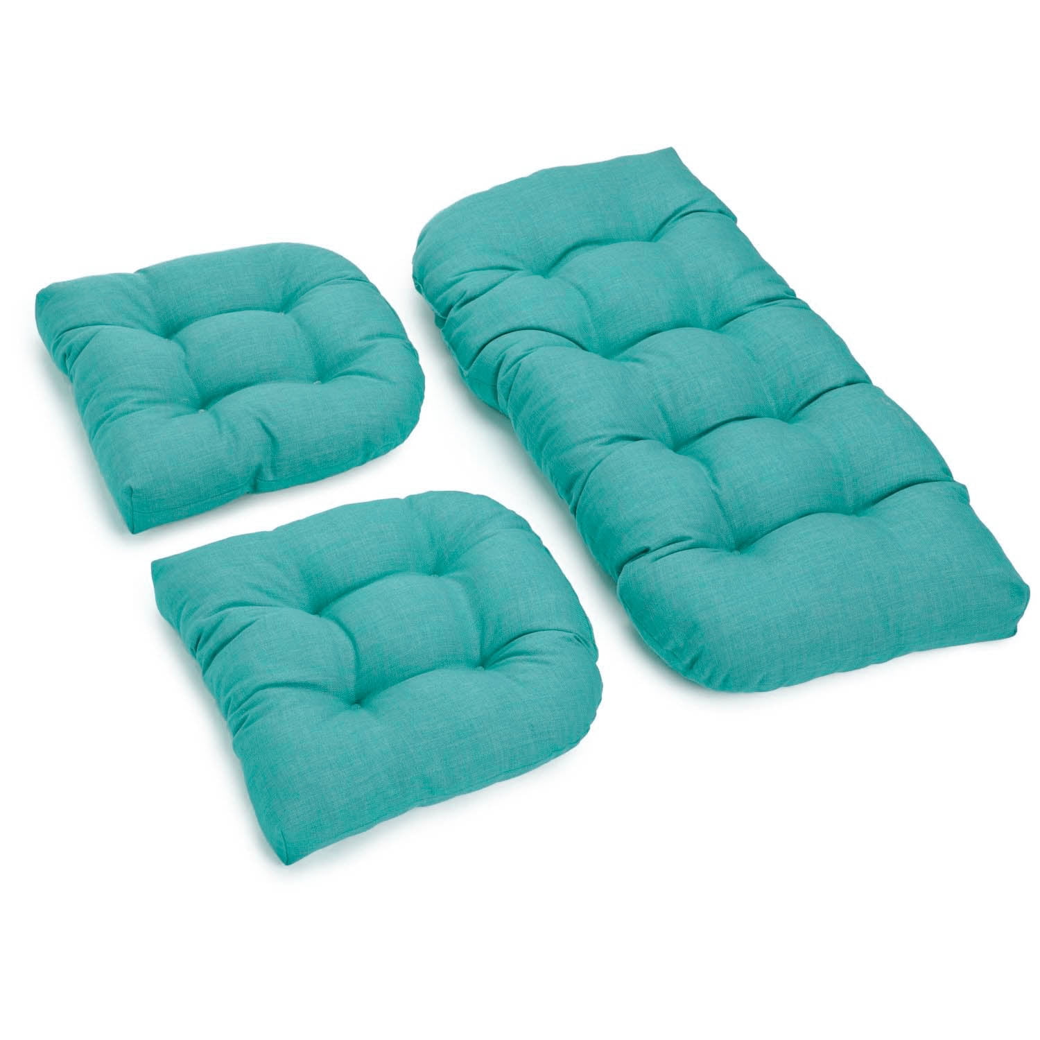 U-Shaped Spun Polyester Tufted Settee Cushion Set (Set of 3) - Aqua ...