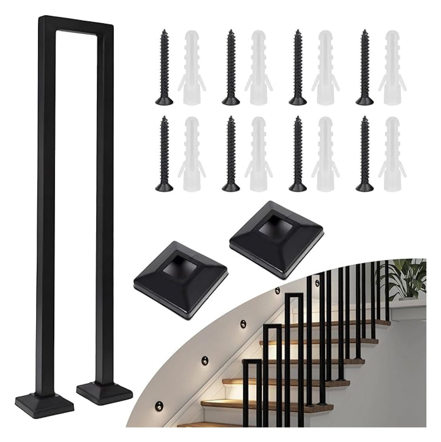 U-Shaped Stair handrail,Outdoor handrails ，Forged Iron Matte Black ...