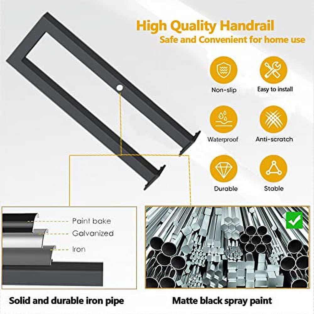 U-Shaped Staircase Handrail, Forged Iron Matte Black Square Tube ...