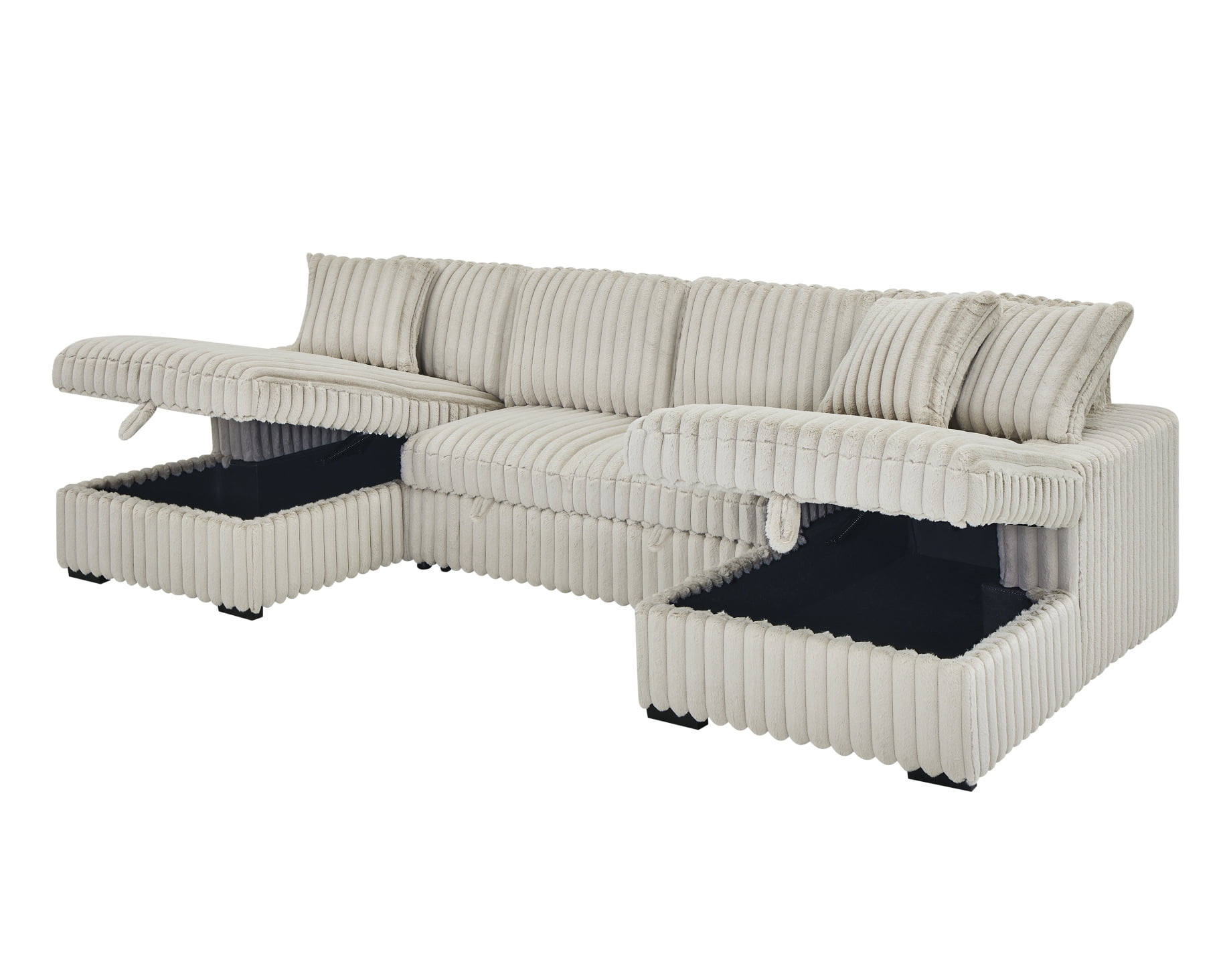 U Shaped Storage Sofa, 122 Inch Oversize Sectional Corduroy Couch, 2 In ...