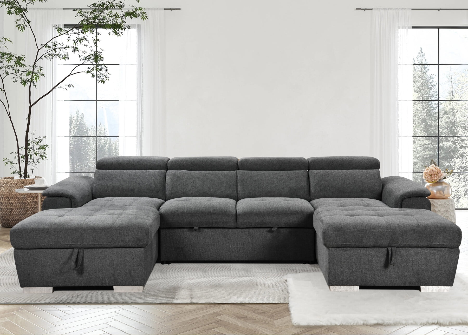 U Shaped Storage Sofa, 122 Inch Oversize Sectional Upholstered Couch, 2 ...