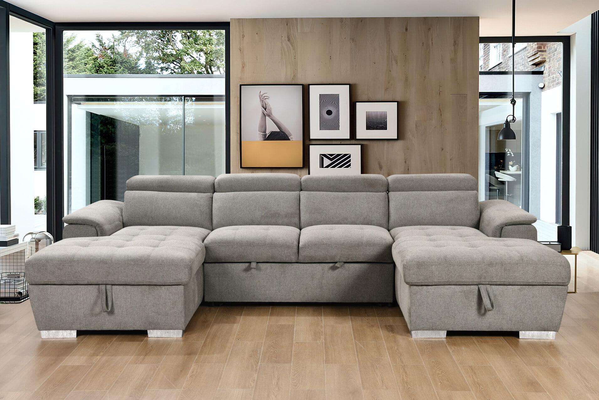 U Shaped Storage Sofa, 122 Inch Oversize Sectional Upholstered Couch, 2 ...