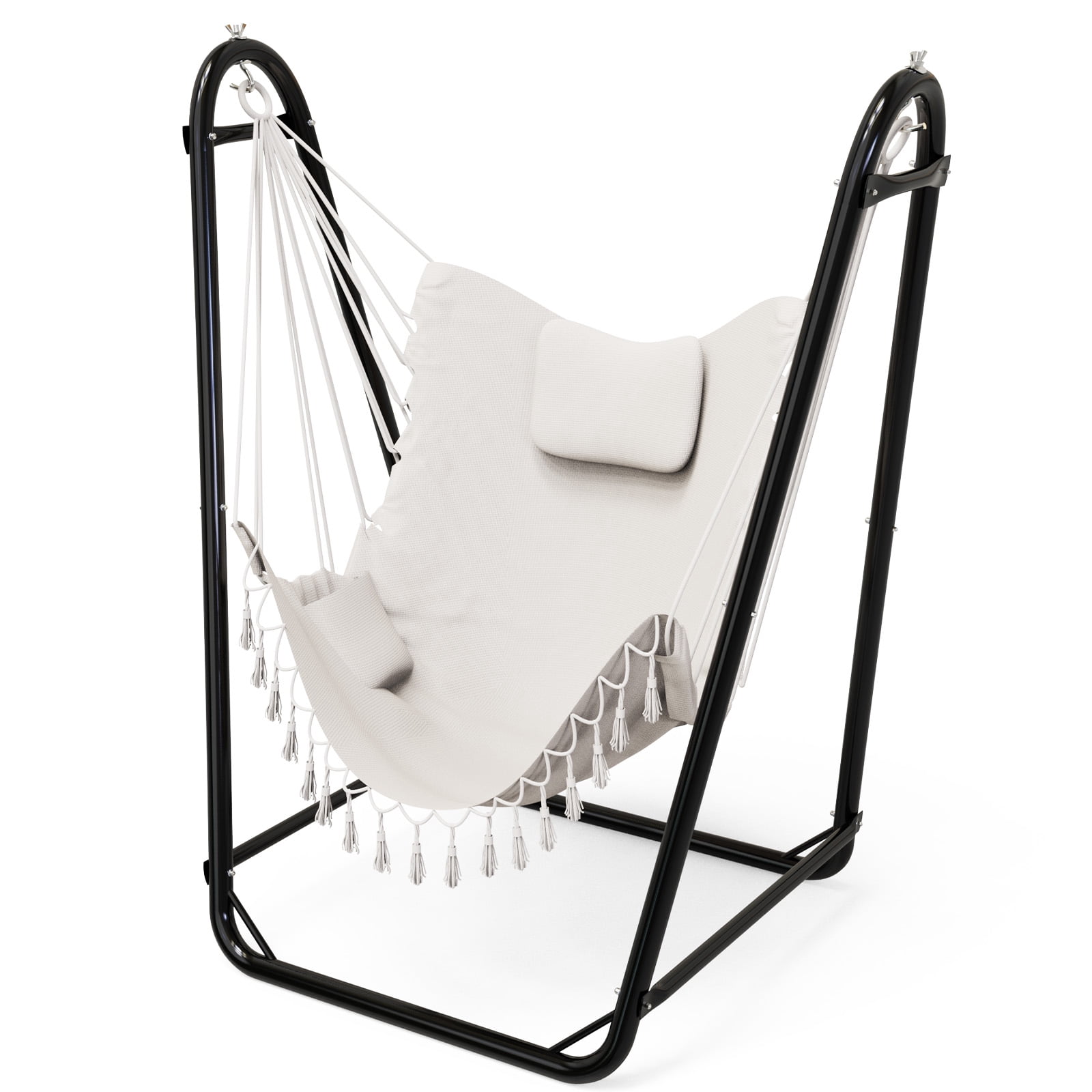 U-Shaped Strap Hammock Chair with Stand, Bohemian-Style Fringe Indoor ...