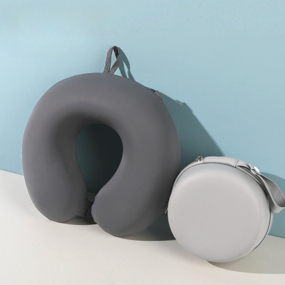 U-Shaped Travel Neck Pillow with Hood for Airplane Nap Privacy ...