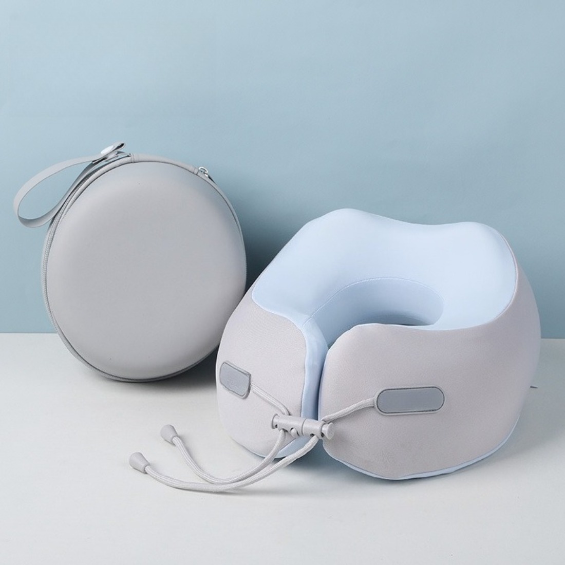 U-Shaped Travel Neck Pillow with Hood for Airplane Nap Privacy ...
