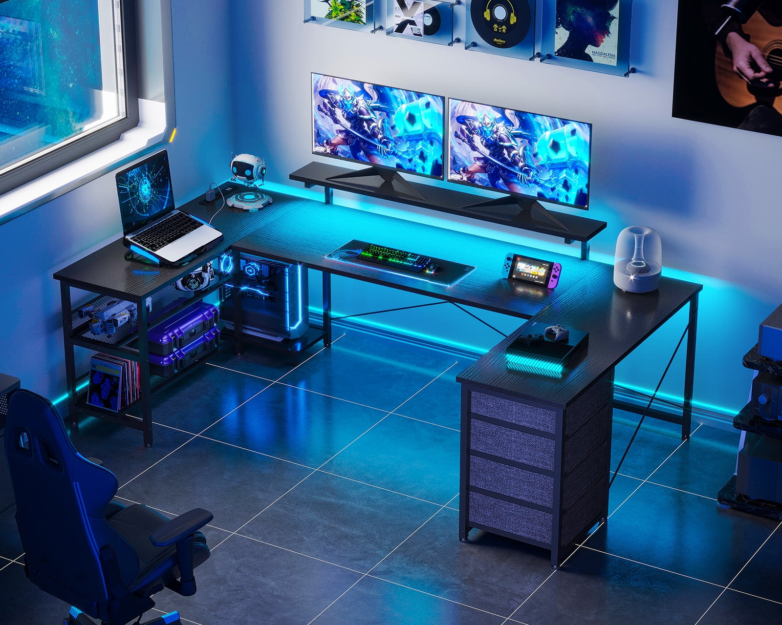 U Shaped Writing Gaming Desk with Drawers, 66 inch Home Office Desk ...