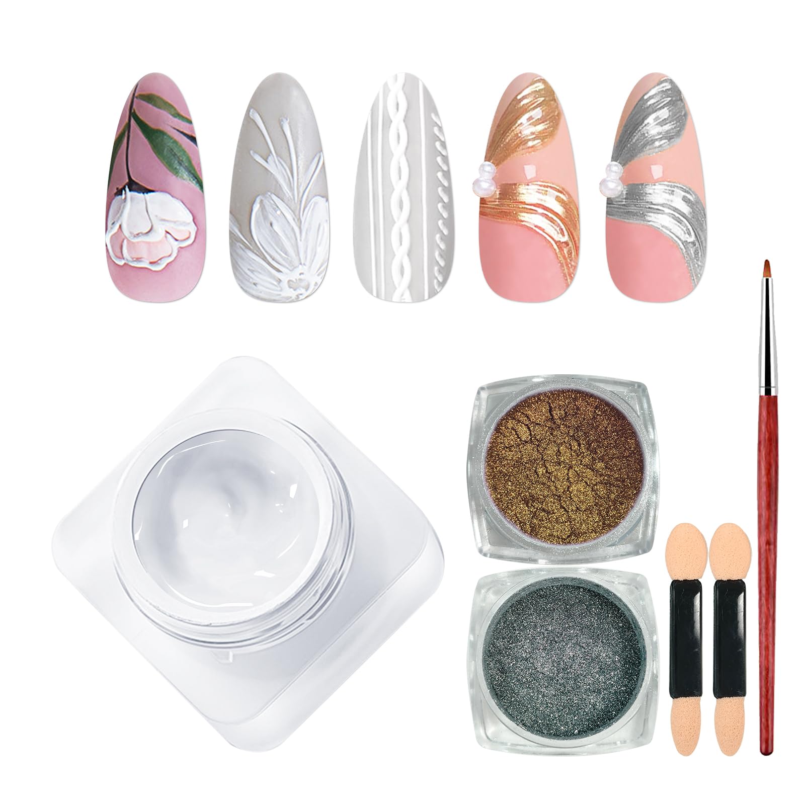 U-Shinein Mirco Sculpture Painting Gel with Chrome Powder, 3D White ...